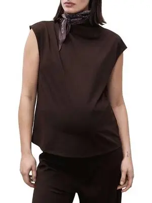 Mango Draped Neck Sleeveless T-Shirt Chocolate