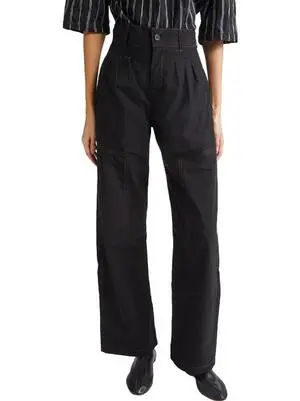 KÚR Contrast Seam Pleated Dress Pants - Black
