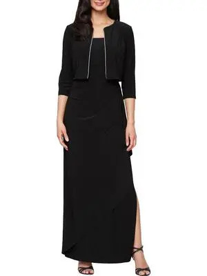 Alex Evenings Empire Waist Jersey Gown With Jacket - Black
