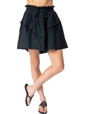 GIBSONLOOK Ruffle Cotton Gauze Drawstring Skirt Black