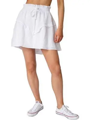 GIBSONLOOK Ruffle Cotton Gauze Drawstring Skirt White