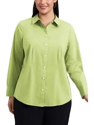 Foxcroft Cotton Blend Button-up Shirt - Celery