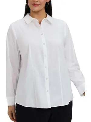 Foxcroft Cotton Blend Button-Up Shirt White