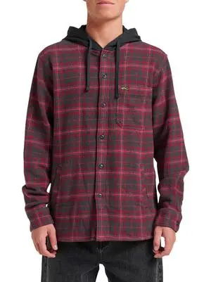 Quiksilver Sandbar Hooded Plaid Cotton Flannel Button-up Shirt - Black