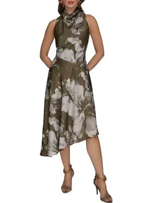 Donna Karan New York Floral Print Asymmetric Midi Dress - Antiq Gree