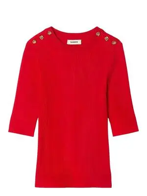 Sandro Button-embellished Ribbed T-shirt - Red