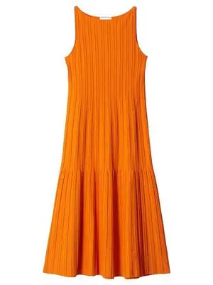 & Other Stories Ribbed A-line Midi Dress - Orange Bright