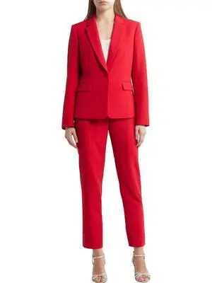 TAHARI ASL One-Button Crepe Jacket & Pants Set Red