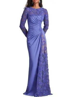 Tadashi Shoji Embellished Long Sleeve Evening Gown - Purple Haze