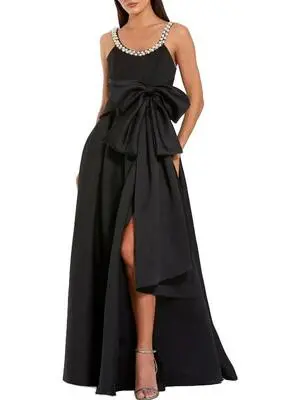 Mac Duggal Satin Gown With Bow Detail - Black