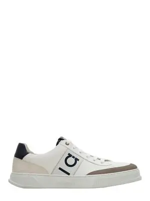 FERRAGAMO Alaska Leather And Suede Sneakers With Gancini Detail - White