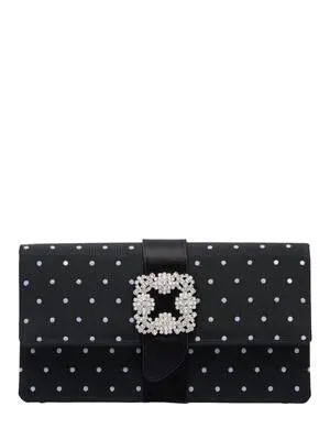 Manolo Blahnik Capri Embellished Polka-dot Satin Clutch - Black