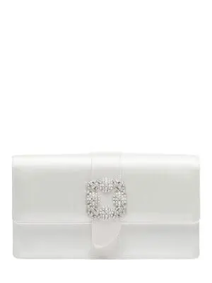 Manolo Blahnik Capri Embellished Satin Clutch - White