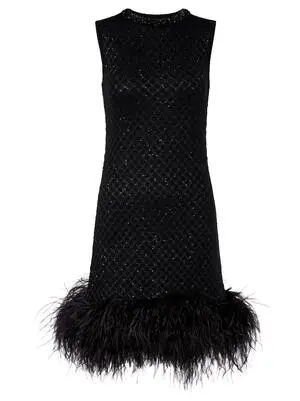 Max Mara Novara Feather-trimmed Minidress - Black