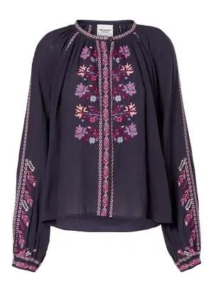 MARANT ETOILE Lynne Embroidered Cotton Blouse - Black
