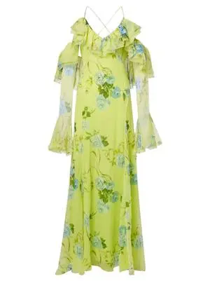 Blumarine Floral Silk Crêpe Gown - Green