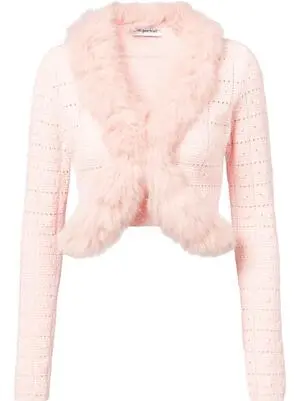 SELF-PORTRAIT Cropped Open-knit Cardigan - Pink