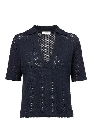 Vince Open-knit Cotton Polo Shirt - Blue