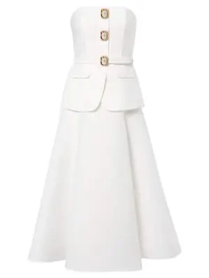 SELF-PORTRAIT Bridal Strapless Taffeta Midi Dress - White