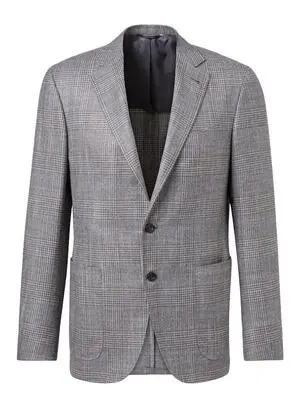 Canali Checked Wool, Silk, And Cashmere Blazer - Grey