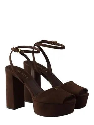 Prada Platform Suede Sandals - Brown