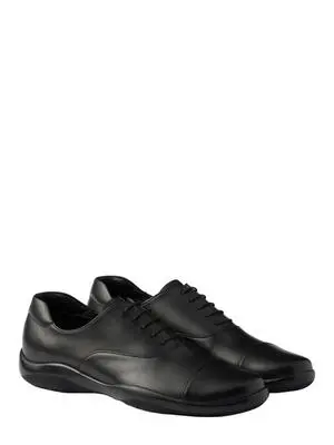 Prada Laced Leather Derby Shoes - Black