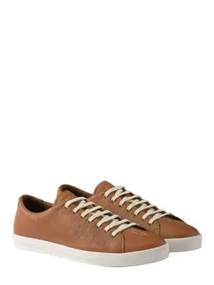 Prada Aged-effect Leather Low Top Sneakers - Cognac