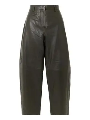 ST. AGNI Leather Tapered Pants - Green