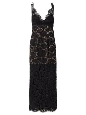 SELF-PORTRAIT Satin-trimmed Lace Maxi Dress - Black