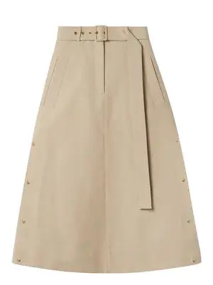 Moncler Belted Cotton-gabardine Midi Skirt - Brown