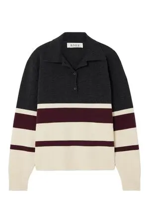 RÓHE Oversized Striped Wool And Cashmere-blend Polo Sweater - Gray