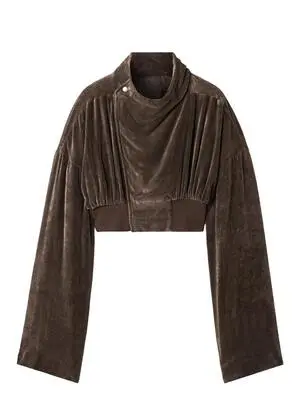 Rick Owens Cropped Gathered Velvet Jacket - Brown