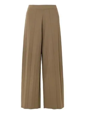 Max Mara Lama Ribbed Jersey Wide-Leg Pants Brown
