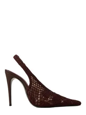 Magda Butrym Leather-Trimmed Crocheted Mesh Slingback Pumps Chocolate