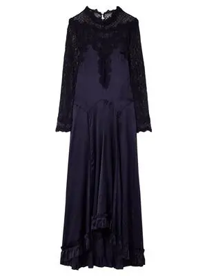 Isabel Marant Dolores Silk-blend Satin And Corded Lace Maxi Dress - Black