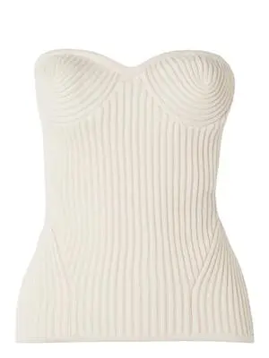 Jean Paul Gaultier Paneled Ribbed Wool-blend Bustier Top - White