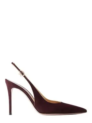 GIANVITO ROSSI 95 Metallic Leather-trimmed Suede Slingback Pumps - Burgundy
