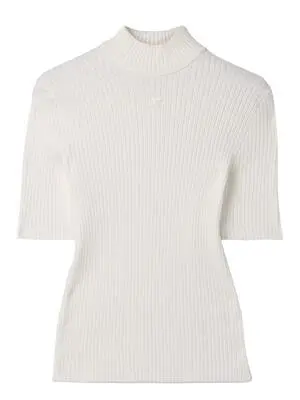 COURREGES Appliquéd Ribbed-knit Top - White