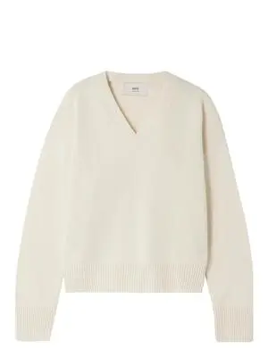 AMI Oversized Embroidered Wool And Cashmere-Blend Sweater