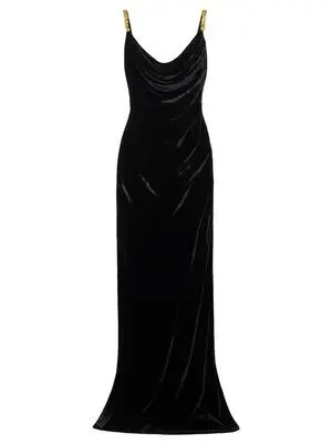 Balmain Embellished Draped Velvet Maxi Dress - Black