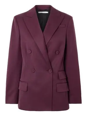 Another Tomorrow Double-breasted Wool-blend Blazer - Burgundy
