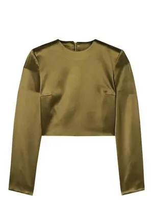 Adam Lippes Keira Cropped Silk-charmeuse Top - Green