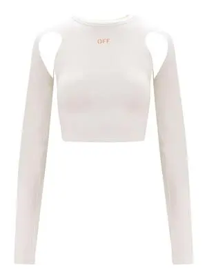 Off-White Long-sleeve Crop Top - White