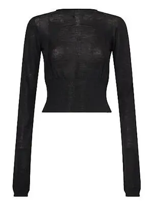 Rick Owens Slashed Long-sleeve Cropped Wool Knitted Jumper - Black