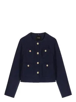 Maje Removable-collar Tweed Jacket - Navy
