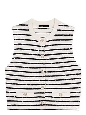 Maje Striped Rhinestone-embellished Knitted Top - White/navy