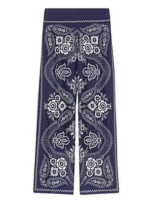 Maje Flowing Paisley-print Wide-leg Trousers - Navy Bandana Print