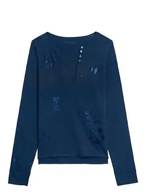 Zadig&Voltaire Tuni Henley-collar Rhinestone-embellished T-shirt - Blueberry