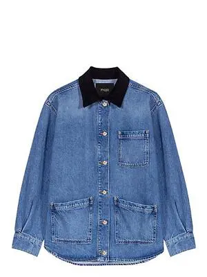 Maje Cord-collar Relaxed-fit Denim Jacket - Blue
