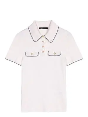 Maje Flap-pocket Ribbed Stretch-knit Polo Shirt - Ecru